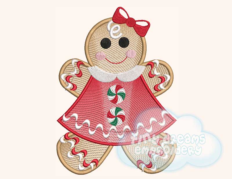 Cute girl gingerbread cookie embroidery design - Tiny Dreams Embroidery