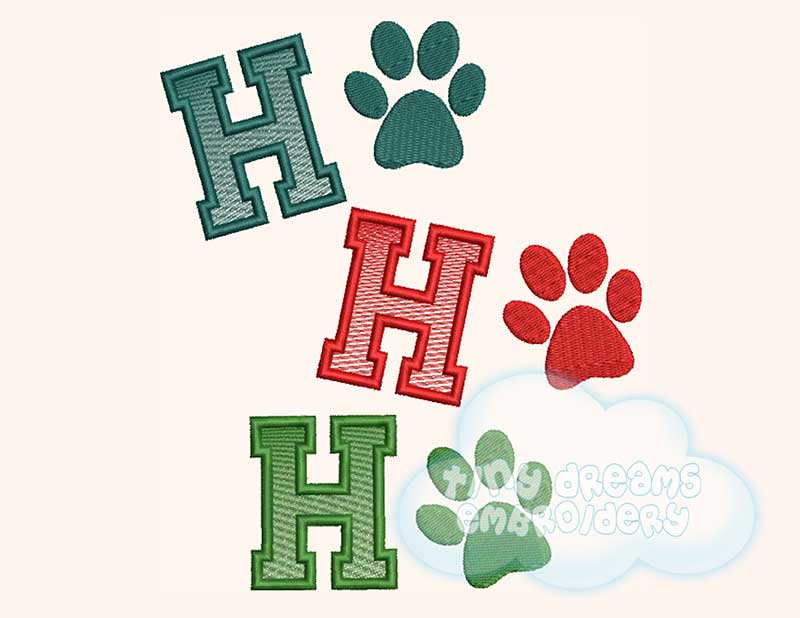Christmas Ho Ho Ho dog paw print embroidery design - Tiny Dreams Embroidery