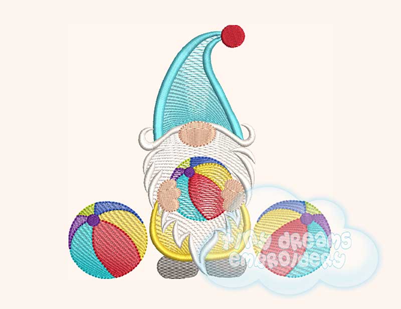 Swimming pool ball gnome embroidery design - Tiny Dreams Embroidery
