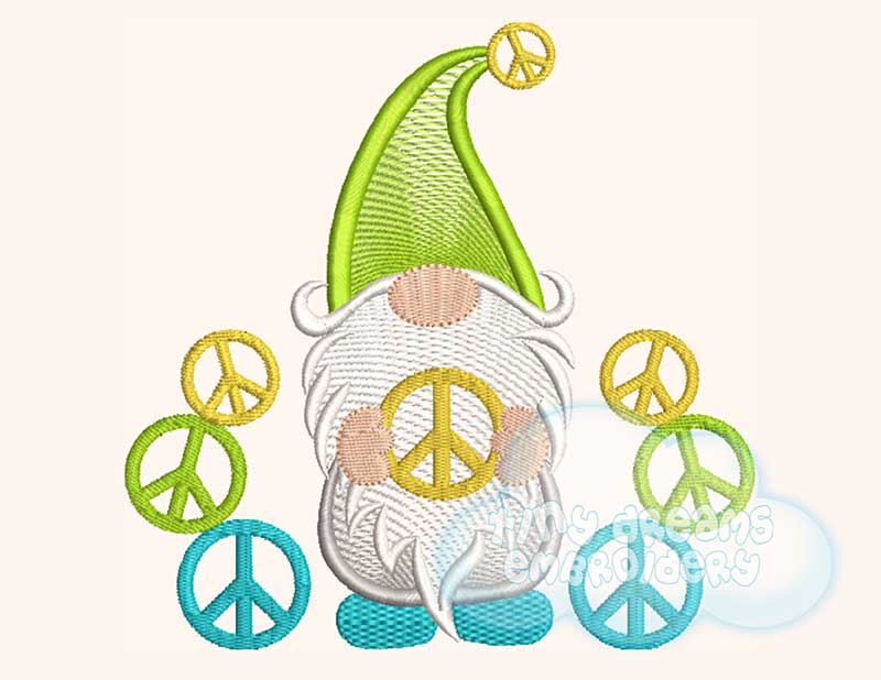 Peace gnome embroidery design - Tiny Dreams Embroidery
