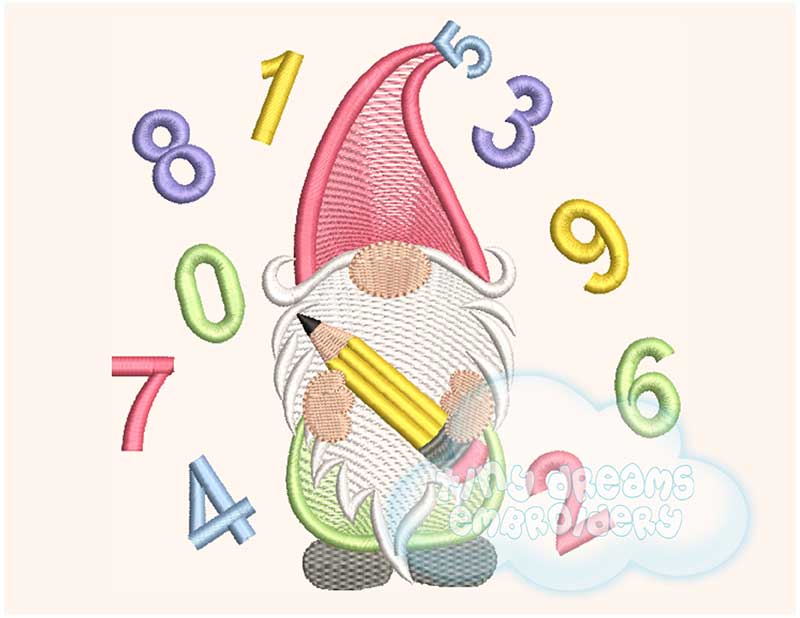 Back to school gnome with numbers embroidery design - Tiny Dreams ...