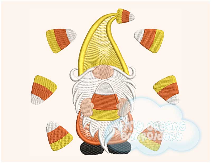 Halloween sweet corn candy gnome embroidery design - Tiny Dreams Embroidery