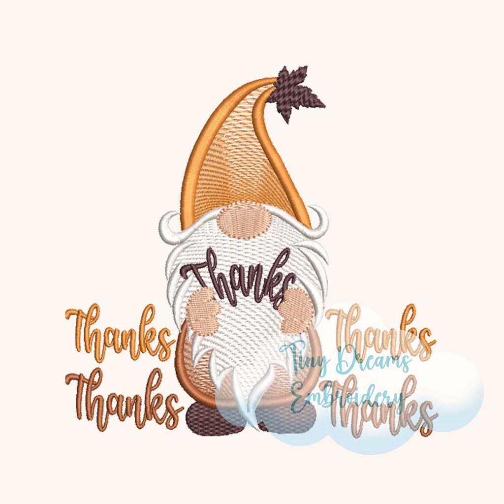 Thanks Gnome Digital Machine Embroidery Design Thankful Gnome Design ...