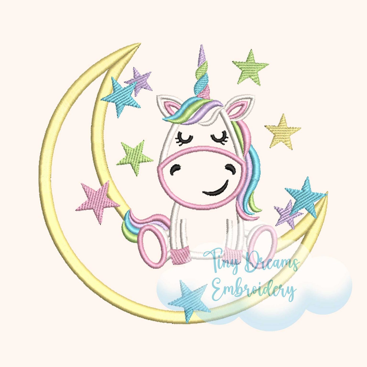 Cute Baby Moon Unicorn Digital Machine Embroidery Design Fantasy Girl ...