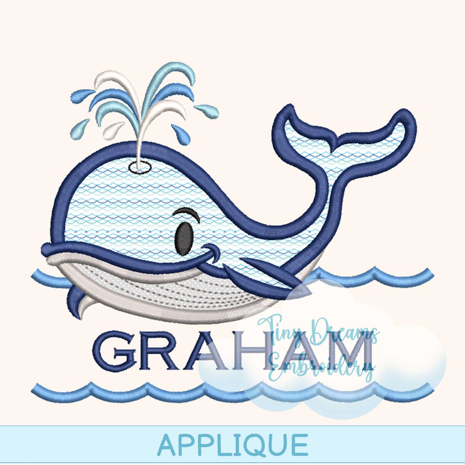 Cute Whale Applique Digital Machine Embroidery Design Monogram Beach ...