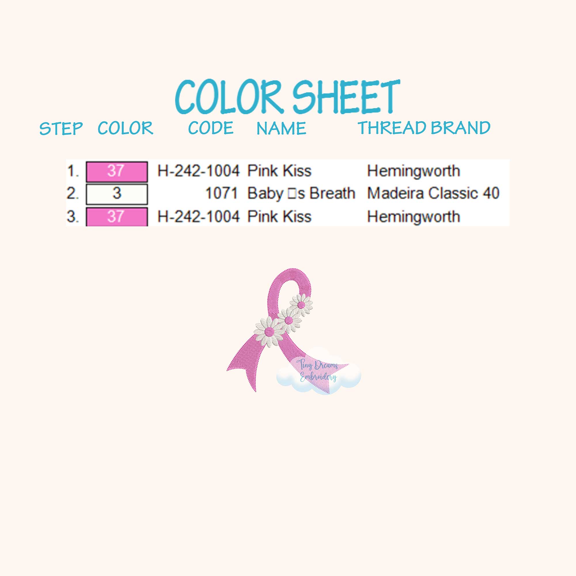 Pink Flower Ribbon Digital Machine Embroidery Design Breast Cancer ...