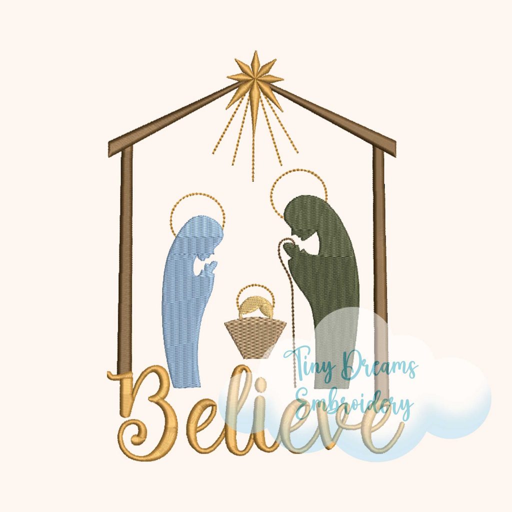 Believe Nativity Christmas Digital Machine Embroidery Design Baby Jesus ...