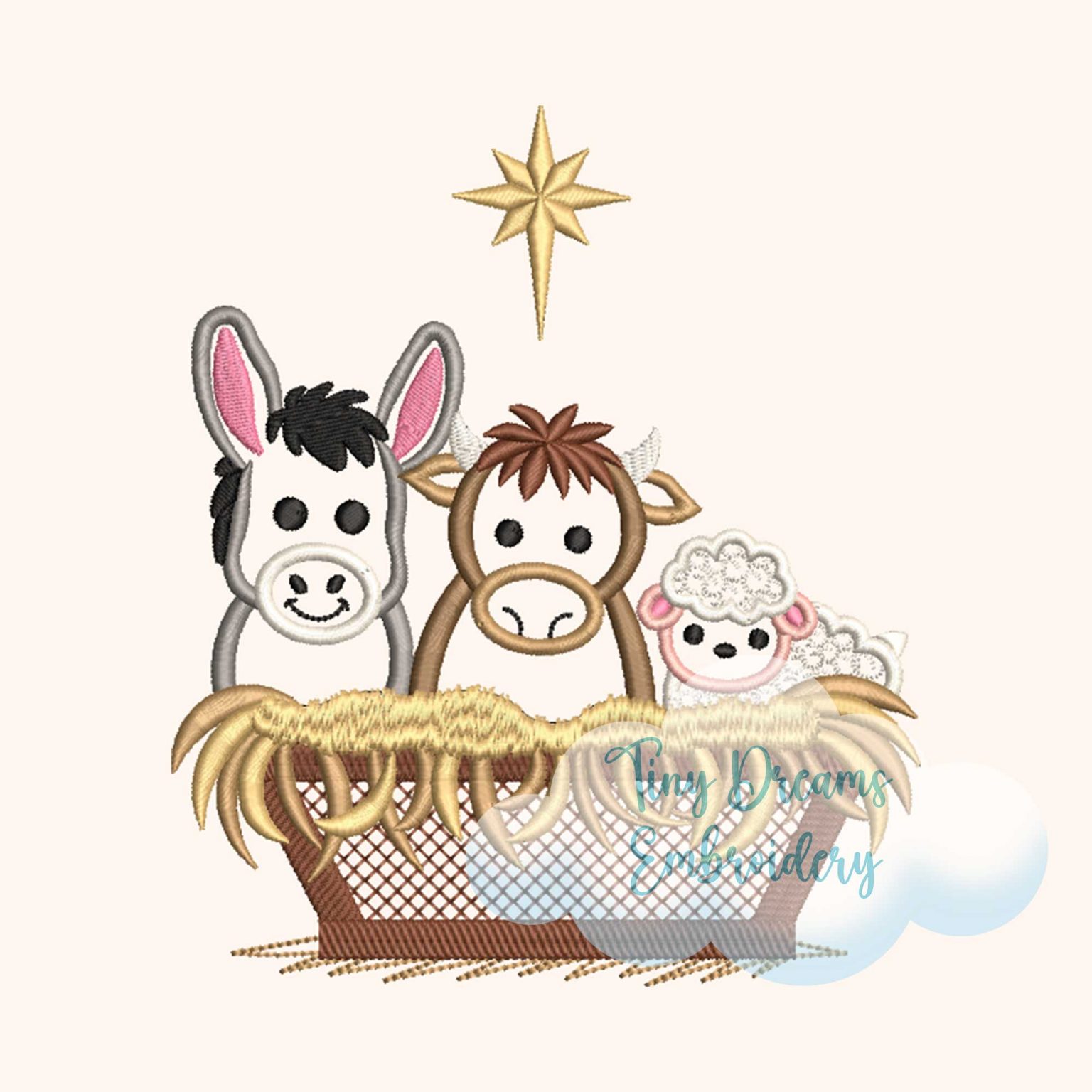 Animal Nativity Scene Digital Machine Embroidery Design Mule Ox Manger ...
