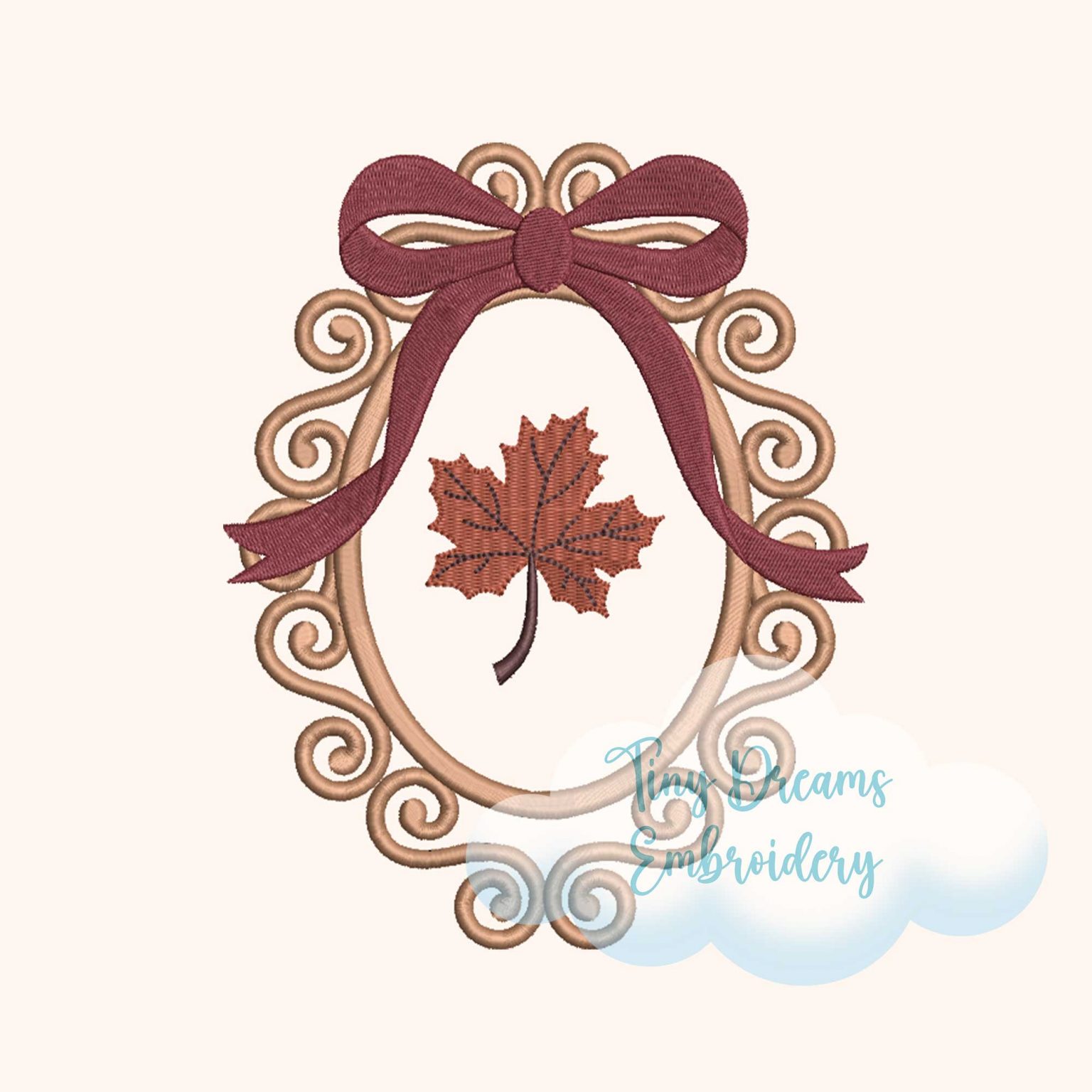 Autumn Leaf Cameo Digital Machine Embroidery Design Cameo Border Bow ...