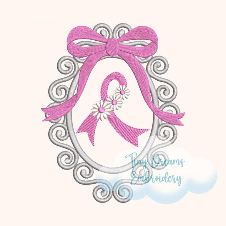 Pink Flower Ribbon Cameo Digital Machine Embroidery Design Cameo Border ...