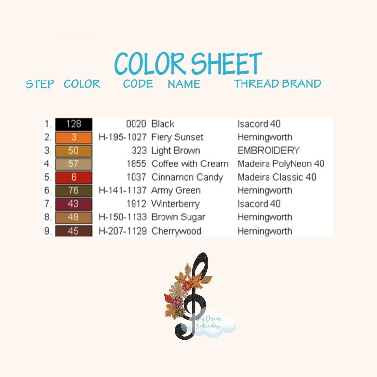 Autumn Fall Music, Treble Clef, Autumn Leaves: Machine Embroidery ...