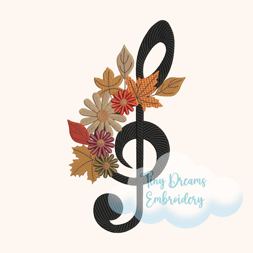 Autumn Fall Music, Treble Clef, Autumn Leaves: Machine Embroidery ...