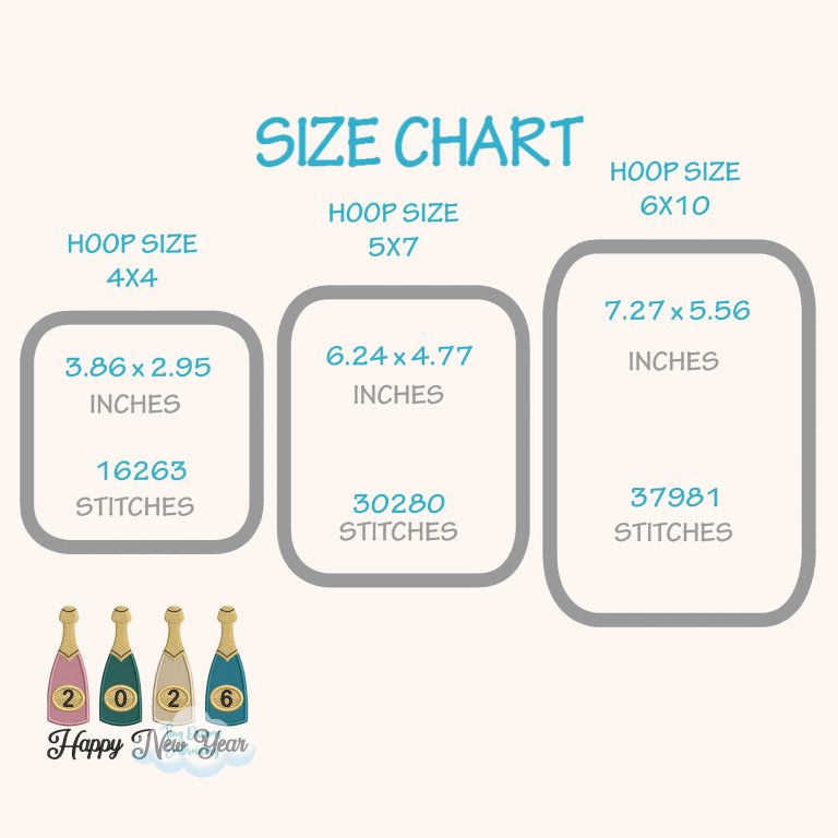2026 Happy New Year Champagne Cheers Bottles Machine Embroidery Design ...