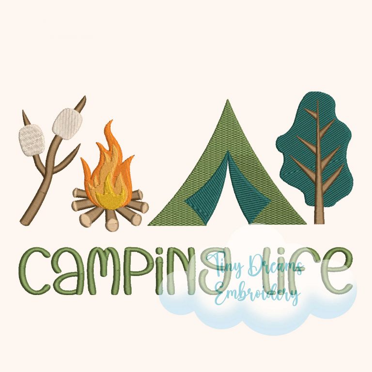 Camping Life Machine Embroidery Design, Tent, Pines, Trees, Marshmallow ...